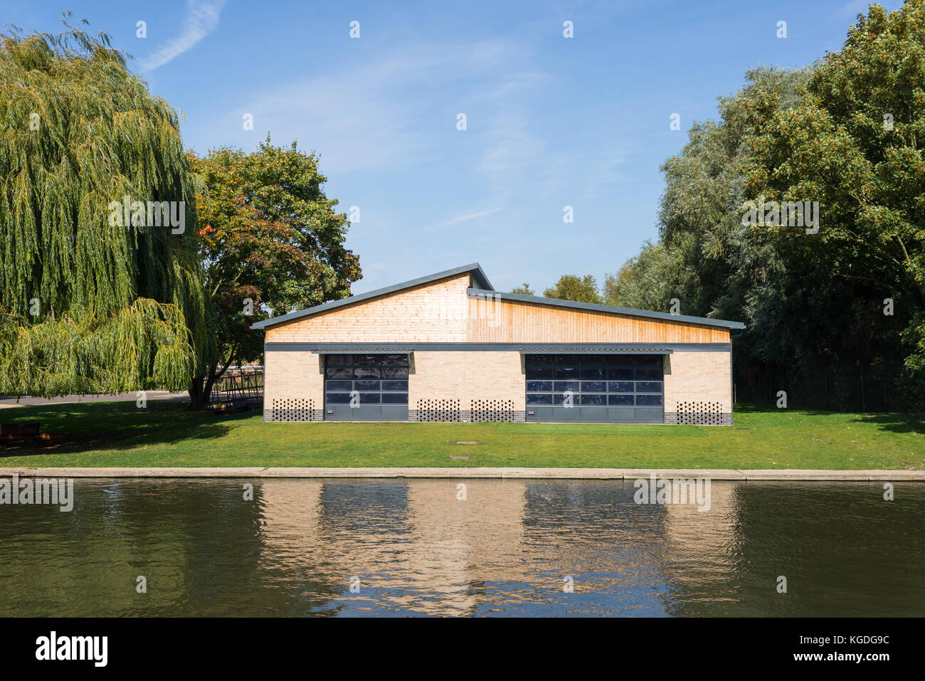 Small storage warehouse depot in bricks and wood built on the shore of ...