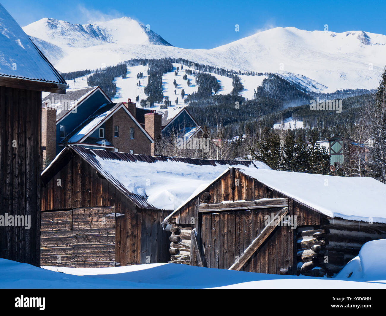 Old buildings and winter ski slopes, Breckenridge Ski Resort ...