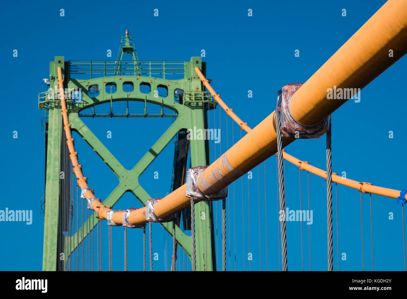 A tower on the Angus L. Macdonald Bridge in Halifax, Nova Scotia ...