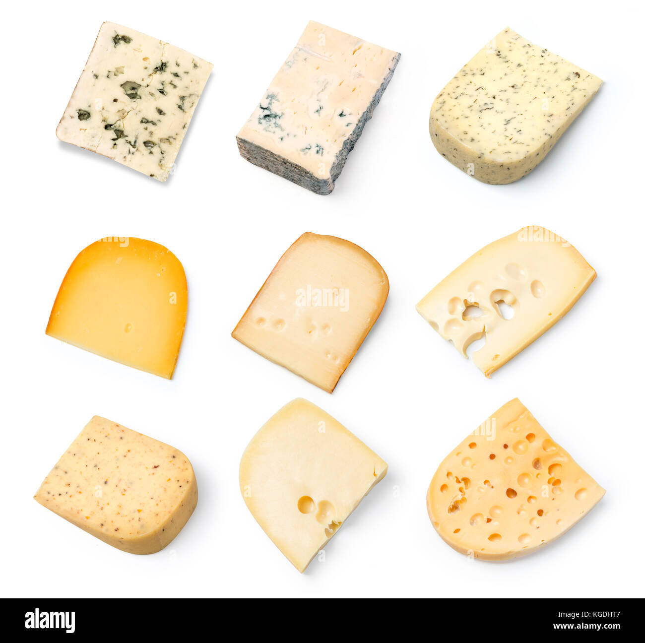 Different kinds of cheeses isolated on white background Stock Photo - Alamy