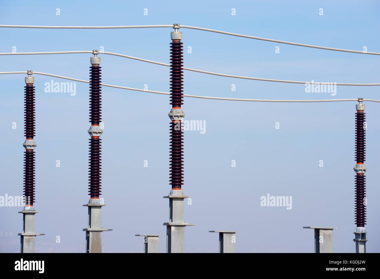 Closeup of an electrical substation elements, Zaragoza province, Aragon ...