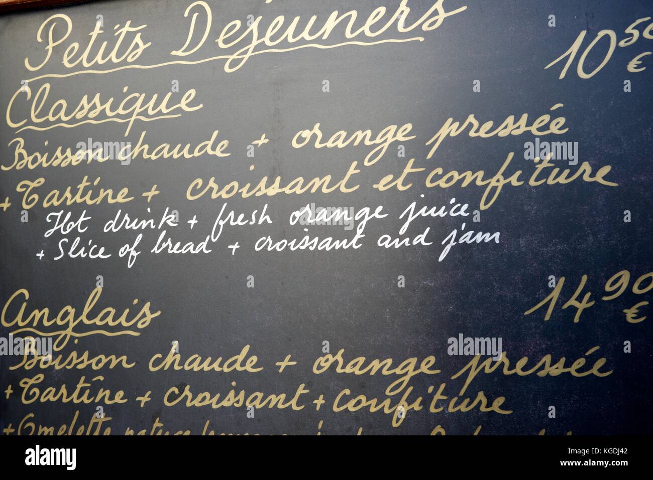 Closeup of a typical french menu, Paris, France Stock Photo - Alamy
