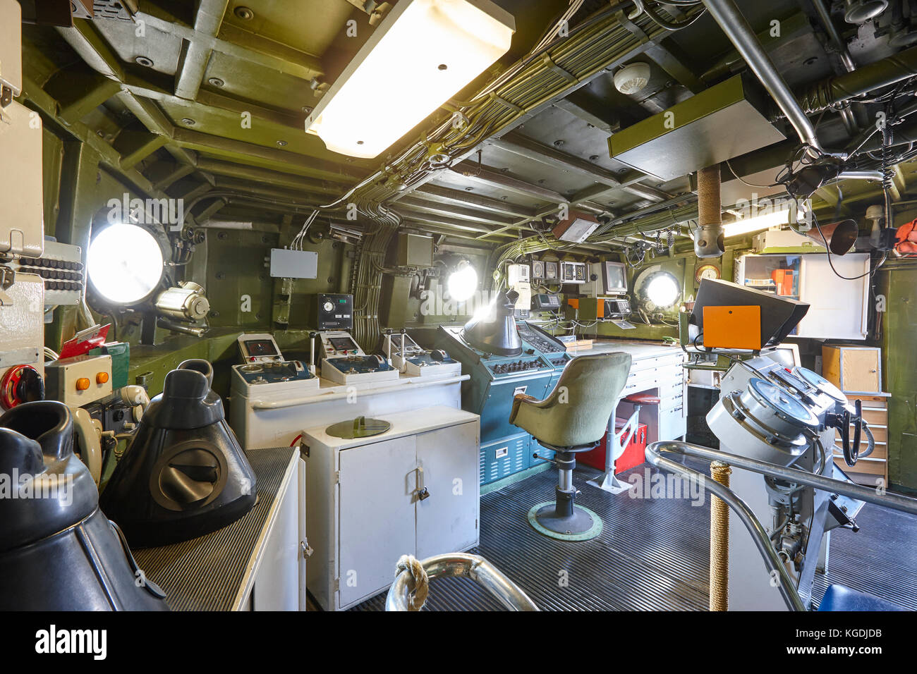 Command center interior on navy warship. Army military equipment ...