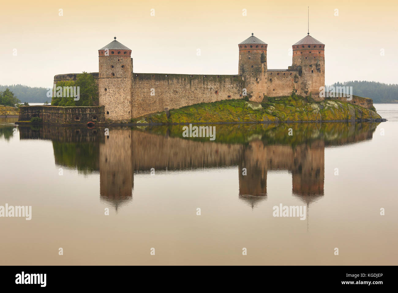 Savolinna castle fortress at dawn. Finland landmark. Finnish heritage ...