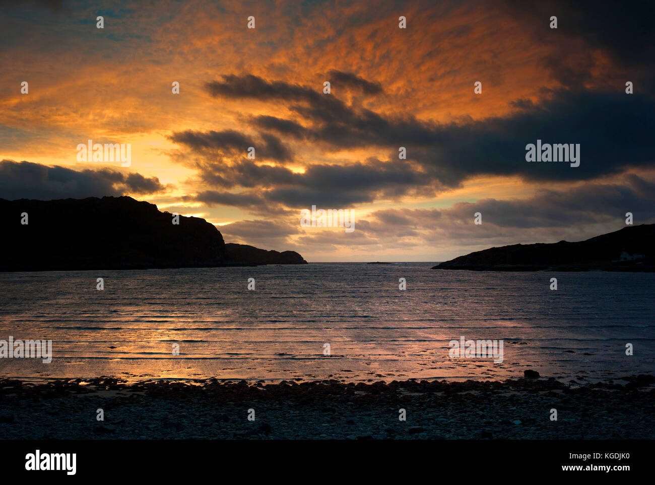 Sun setting over Loch Kirkaig - Inverkirkaig Stock Photo - Alamy