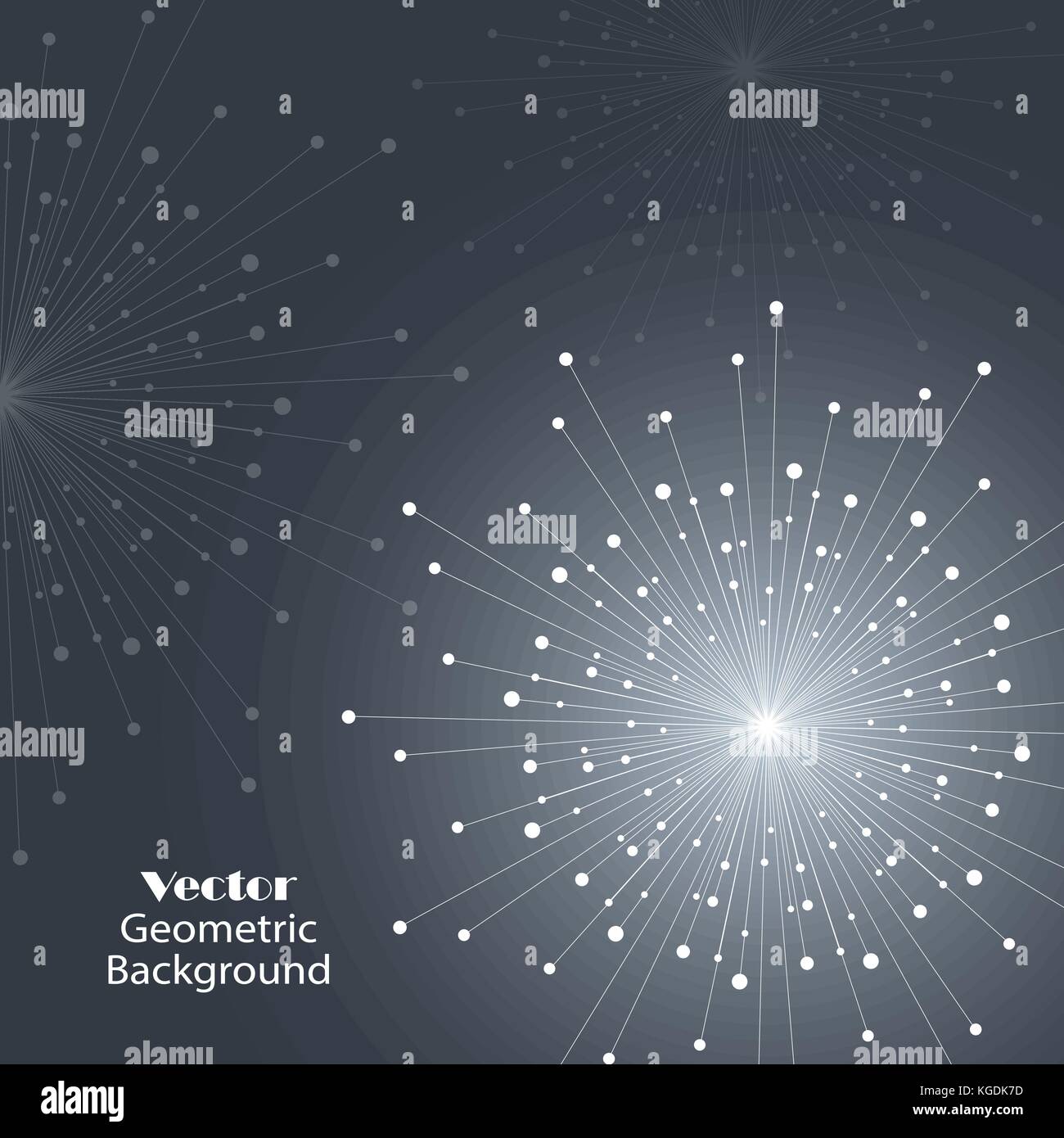 Geometric pattern with connected lines and dots in a shape of fireworks ...