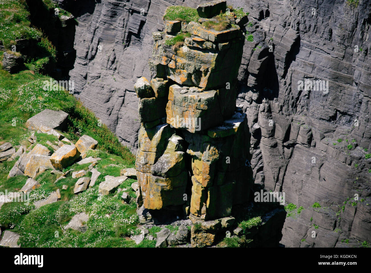 Stack rock formation at the foot of the Cliffs of Moher, Liscannor, Co ...