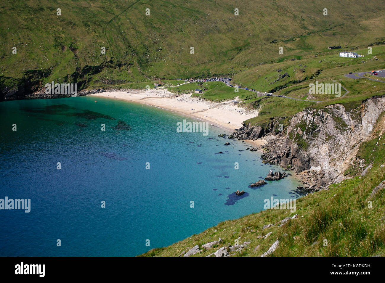 Picturesque Keem Bay with its sandy beach at the end of cul de sac past ...