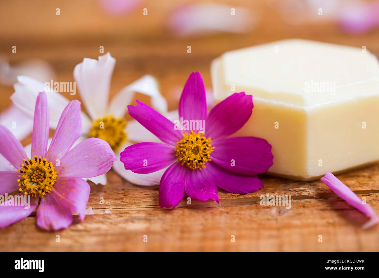 Spa setting with natural soap and flowers, wellness concept Stock Photo ...