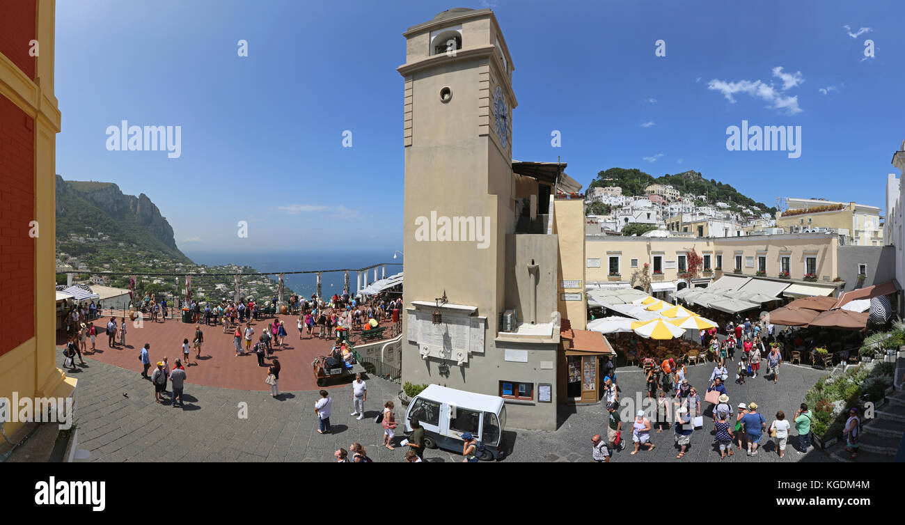 CAPRI, ITALY - JUNE 26, 2014: Clock Tower in Capri on JUNE 26, 2014 ...