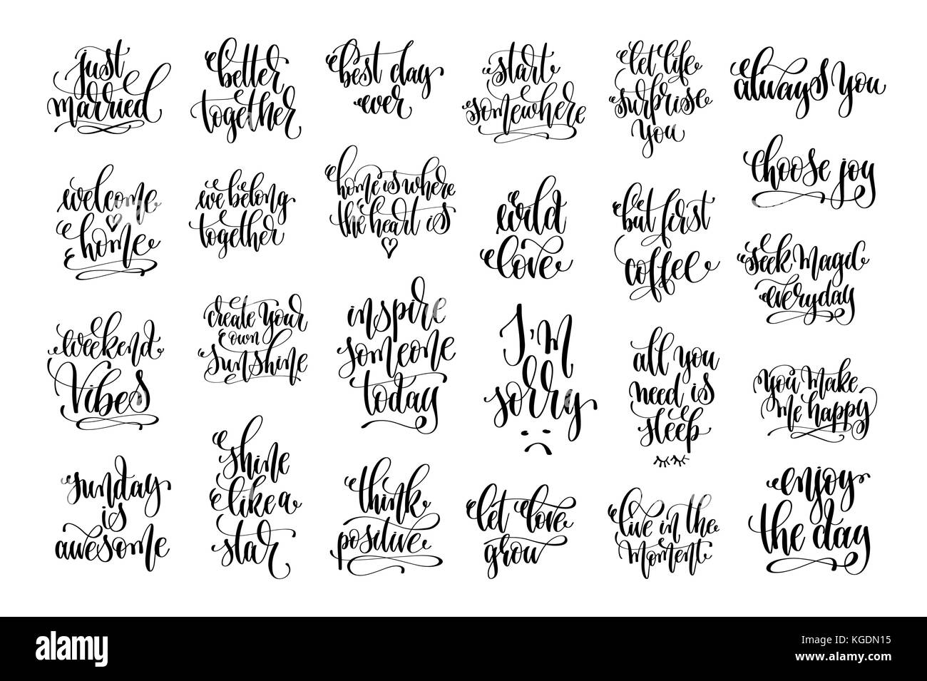 set of 25 hand lettering inscription, love letters positive quot Stock ...