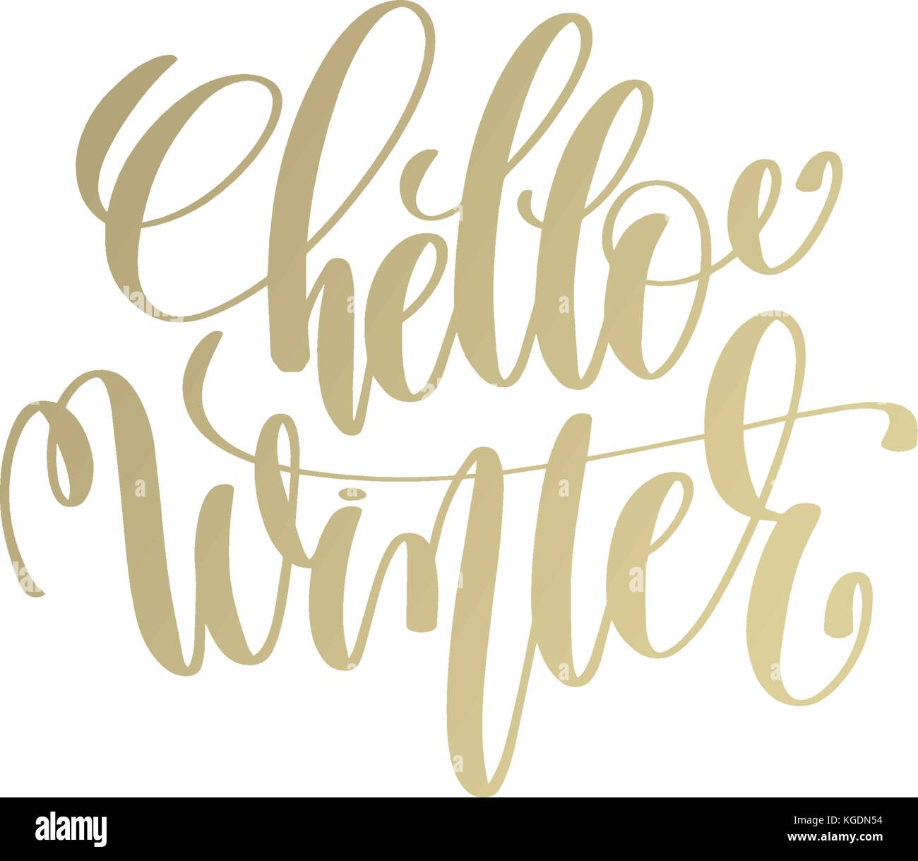 hello winter golden hand lettering winter holidays celebration Stock ...