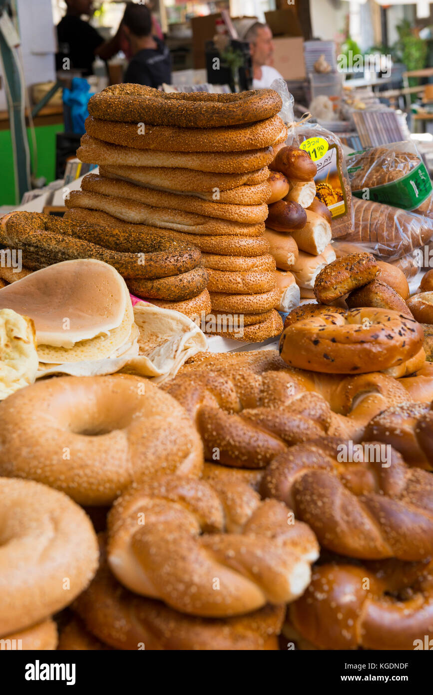 Israel The Holy Land Tel Aviv Carmel Market freshly baked bread rolls ...