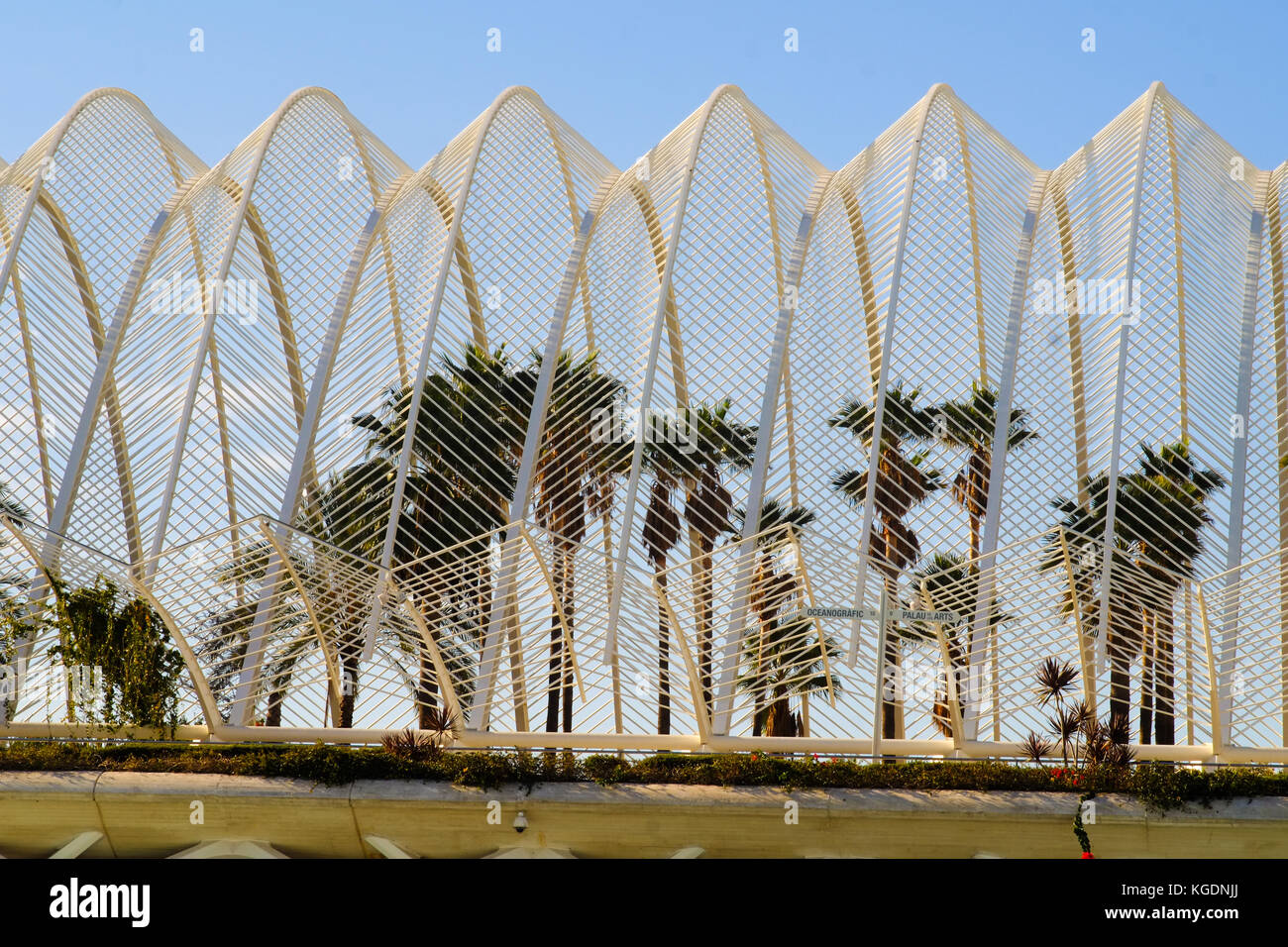 Evening view of Umbracle building during a winter sunny day. Valencia ...