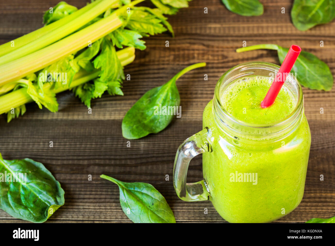Green spinach cocktail, smoothie. Healthy lifestyle concept Stock Photo ...