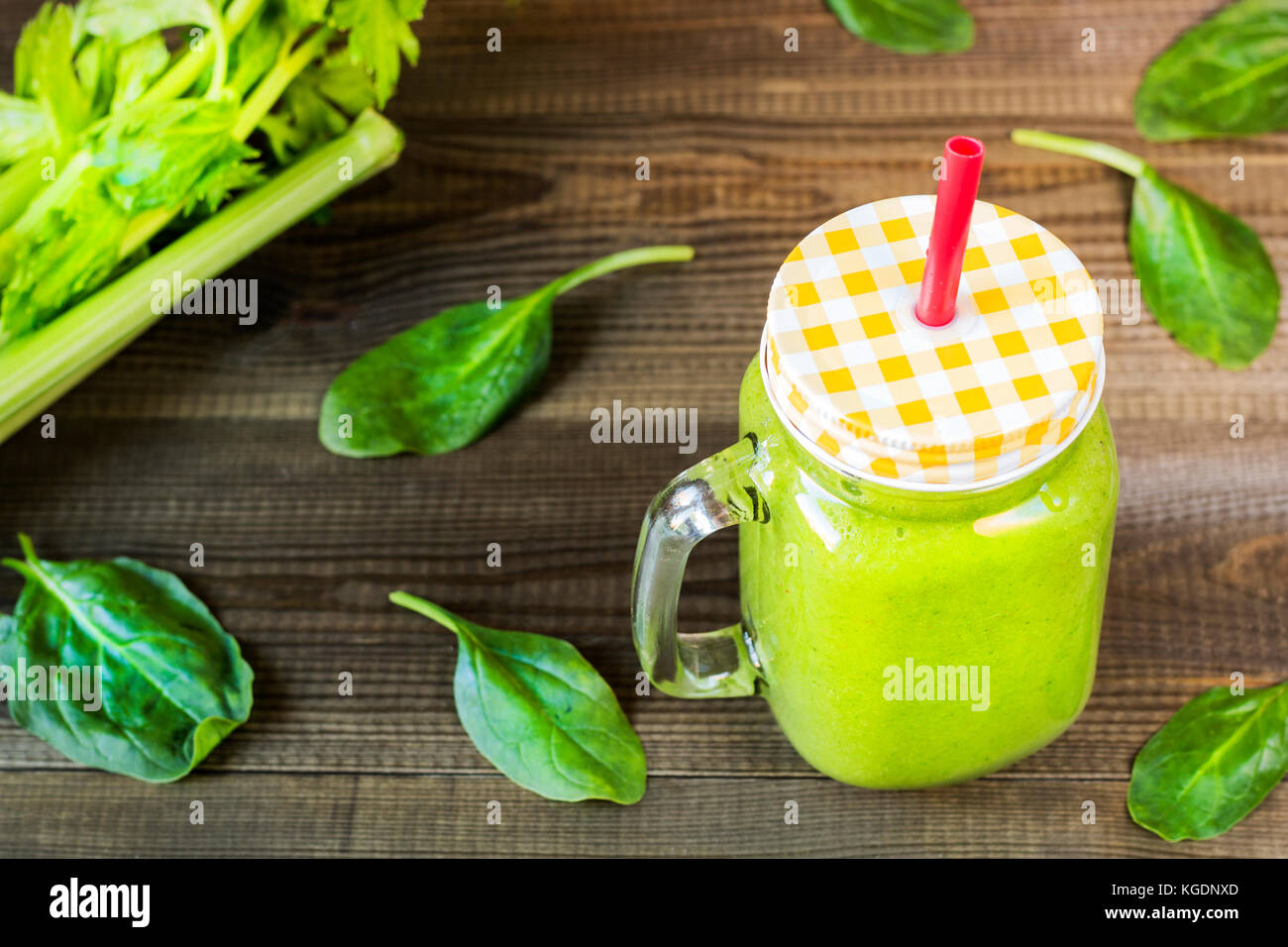 Green spinach cocktail, smoothie. Healthy lifestyle concept Stock Photo ...