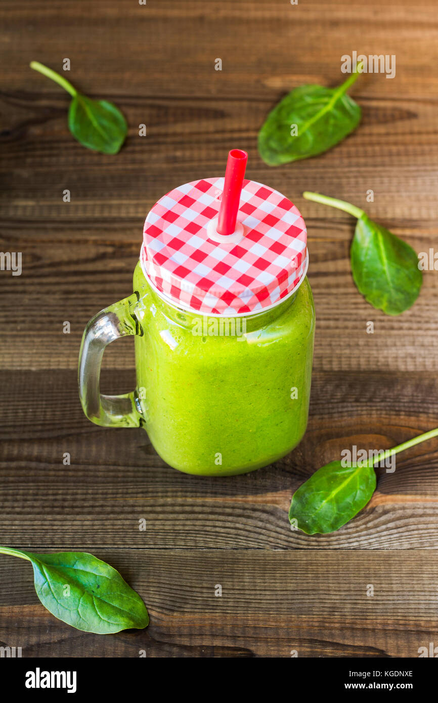 Green spinach cocktail, smoothie. Healthy lifestyle concept Stock Photo ...