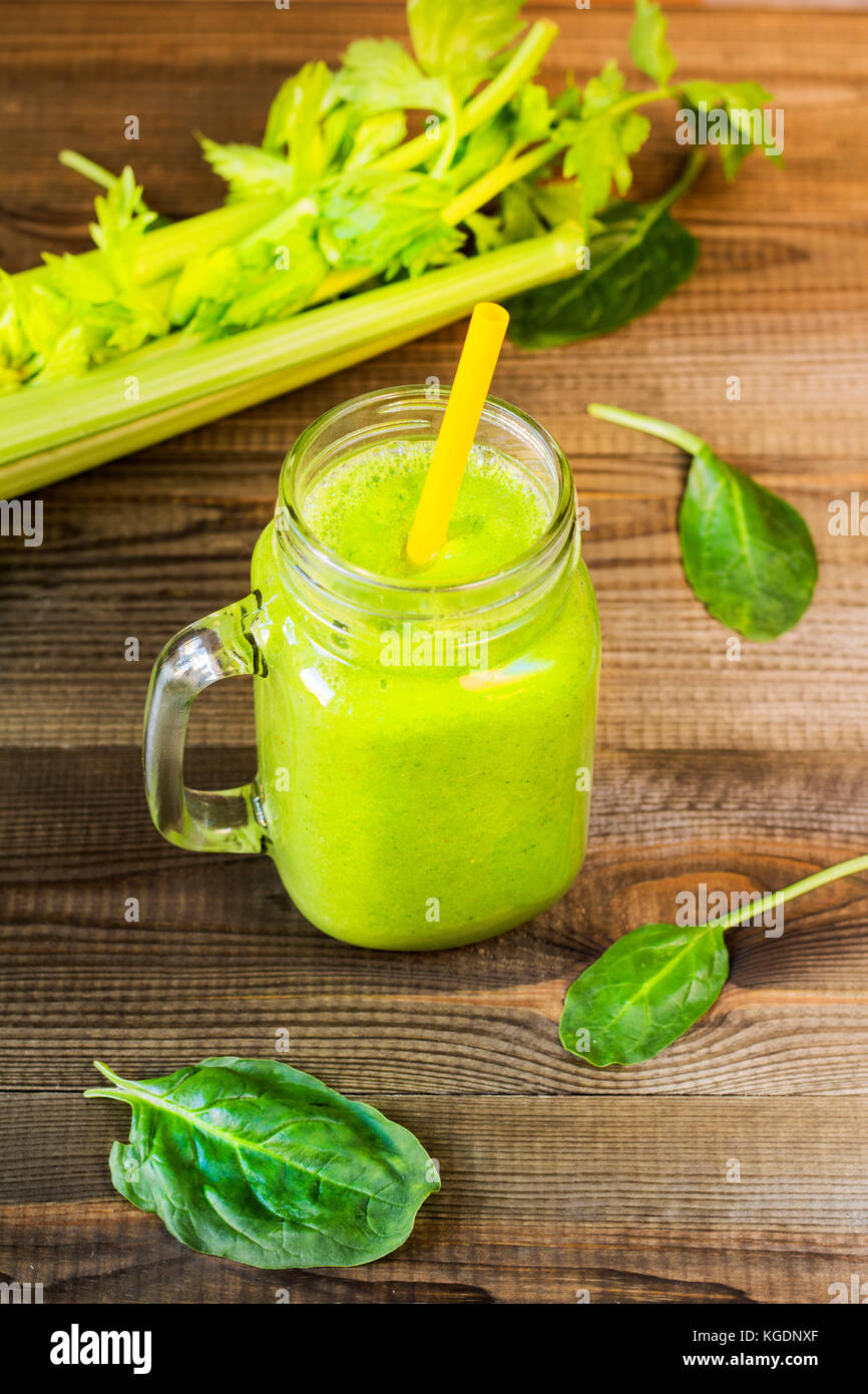 Green spinach cocktail, smoothie. Healthy lifestyle concept Stock Photo ...