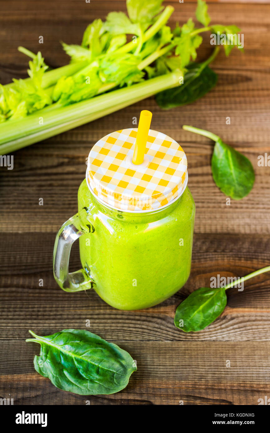 Green spinach cocktail, smoothie. Healthy lifestyle concept Stock Photo ...