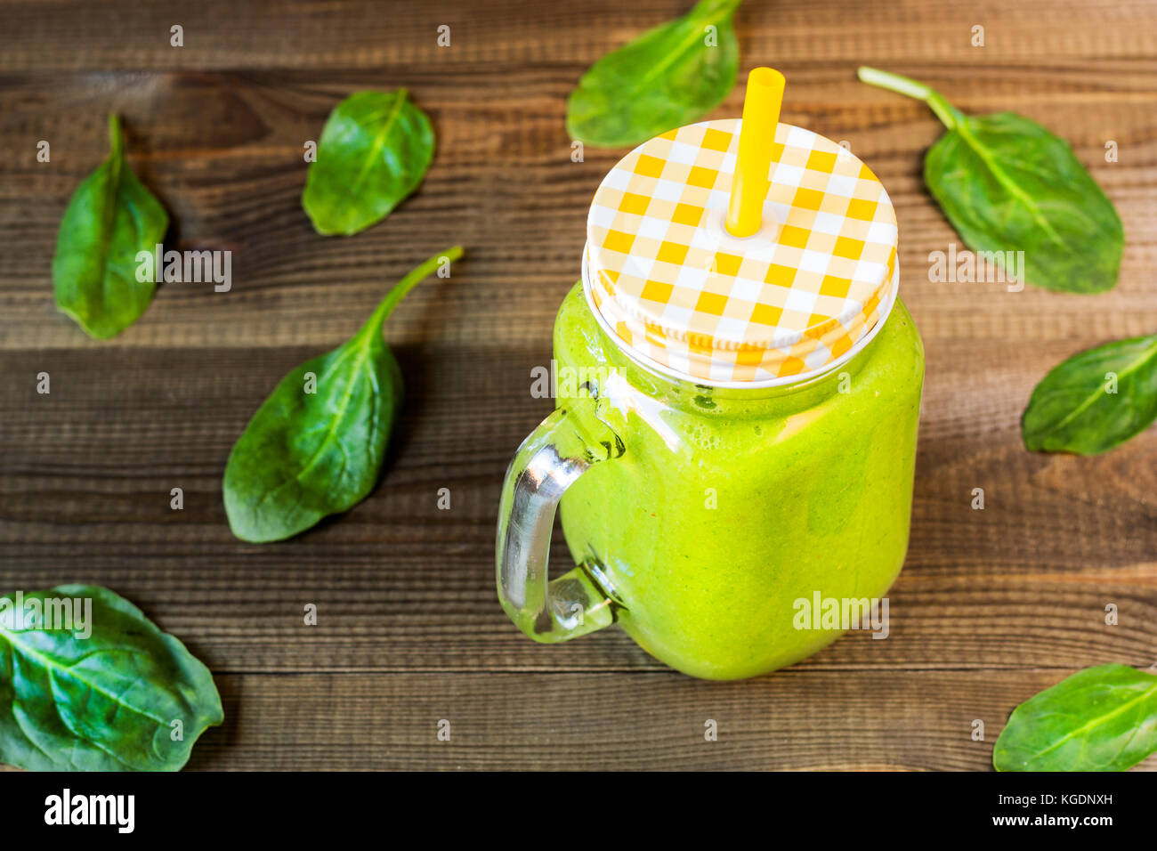 Green spinach cocktail, smoothie. Healthy lifestyle concept Stock Photo ...