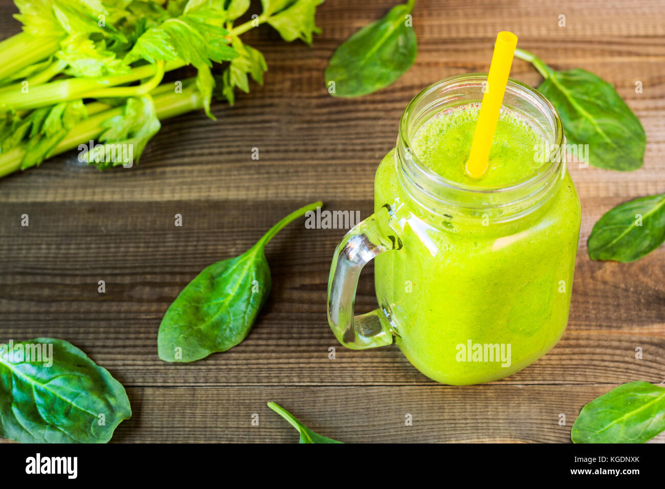 Green spinach cocktail, smoothie. Healthy lifestyle concept Stock Photo ...