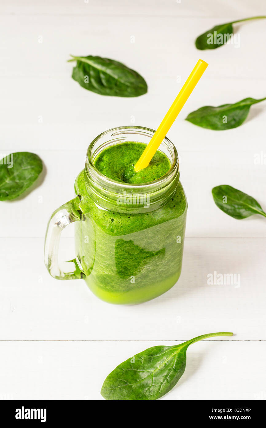 Green spinach cocktail, smoothie. Healthy lifestyle concept Stock Photo ...