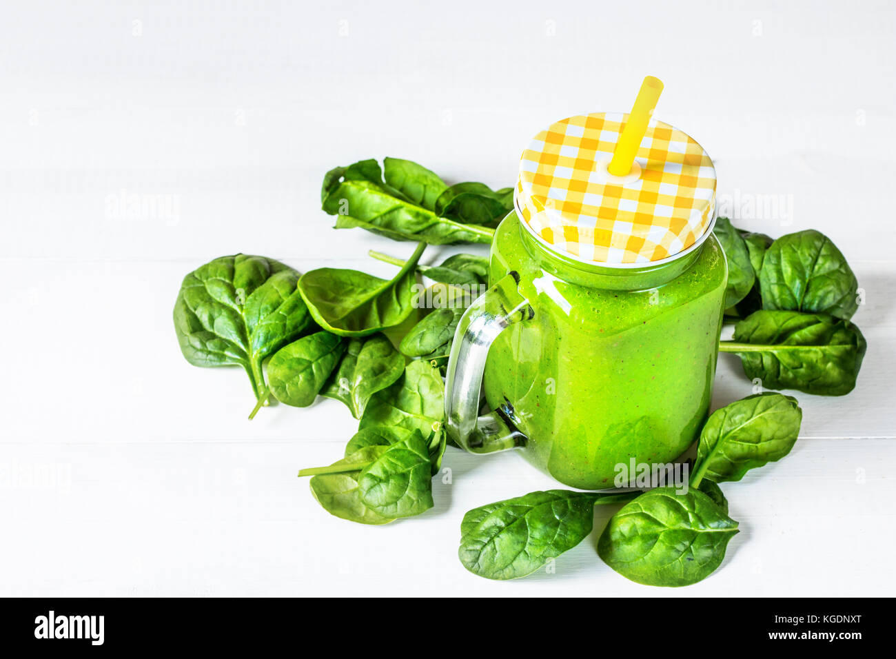 Green spinach cocktail, smoothie. Healthy lifestyle concept Stock Photo ...