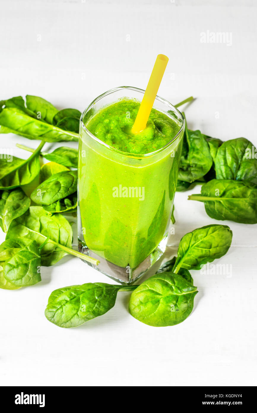 Green spinach cocktail, smoothie. Healthy lifestyle concept Stock Photo ...
