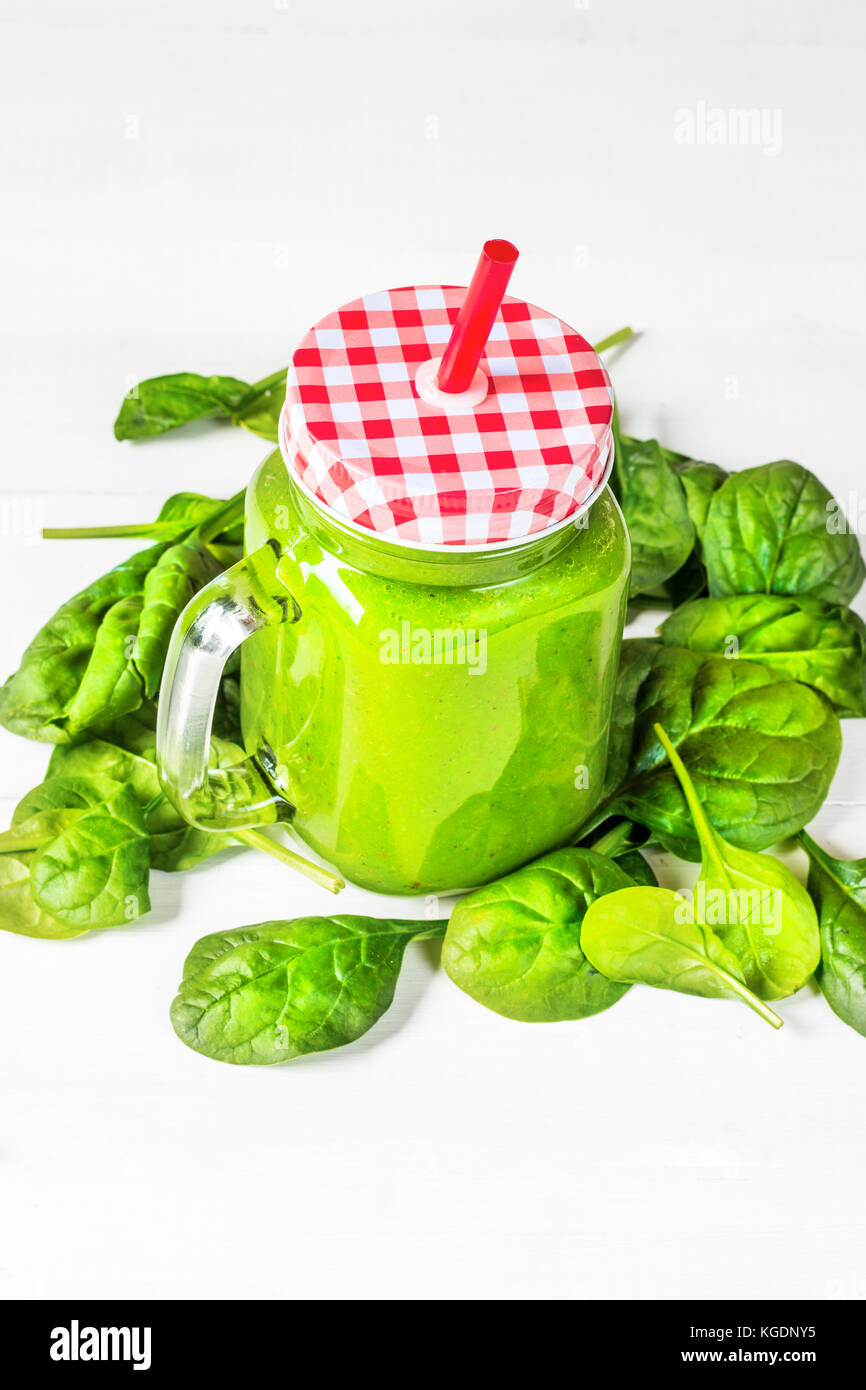 Green spinach cocktail, smoothie. Healthy lifestyle concept Stock Photo ...