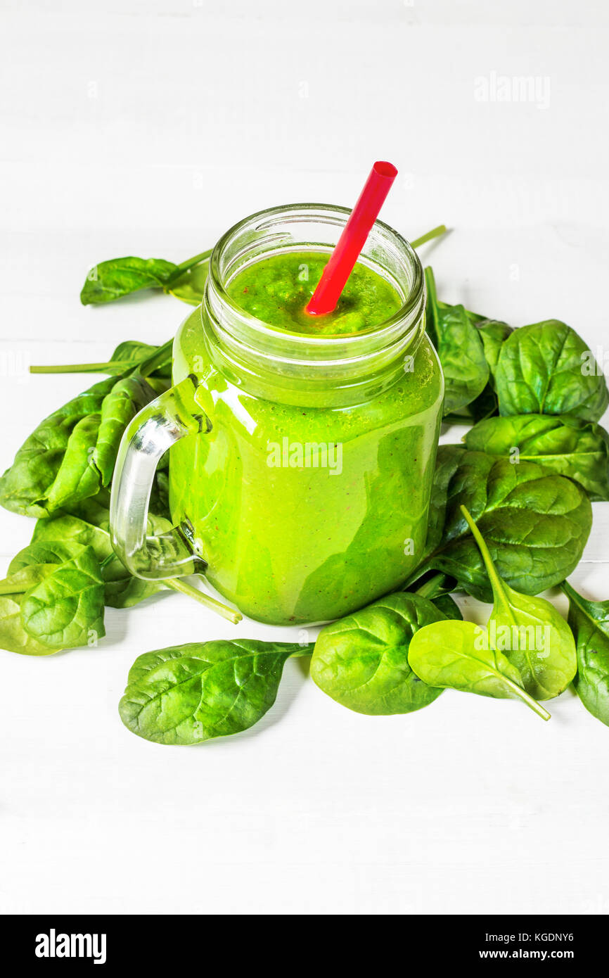Green spinach cocktail, smoothie. Healthy lifestyle concept Stock Photo ...