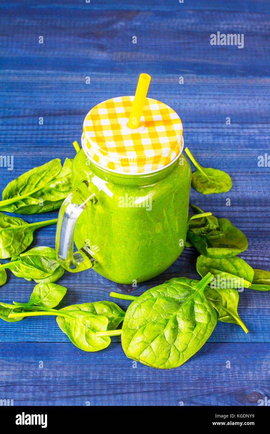 Green spinach cocktail, smoothie. Healthy lifestyle concept Stock Photo ...