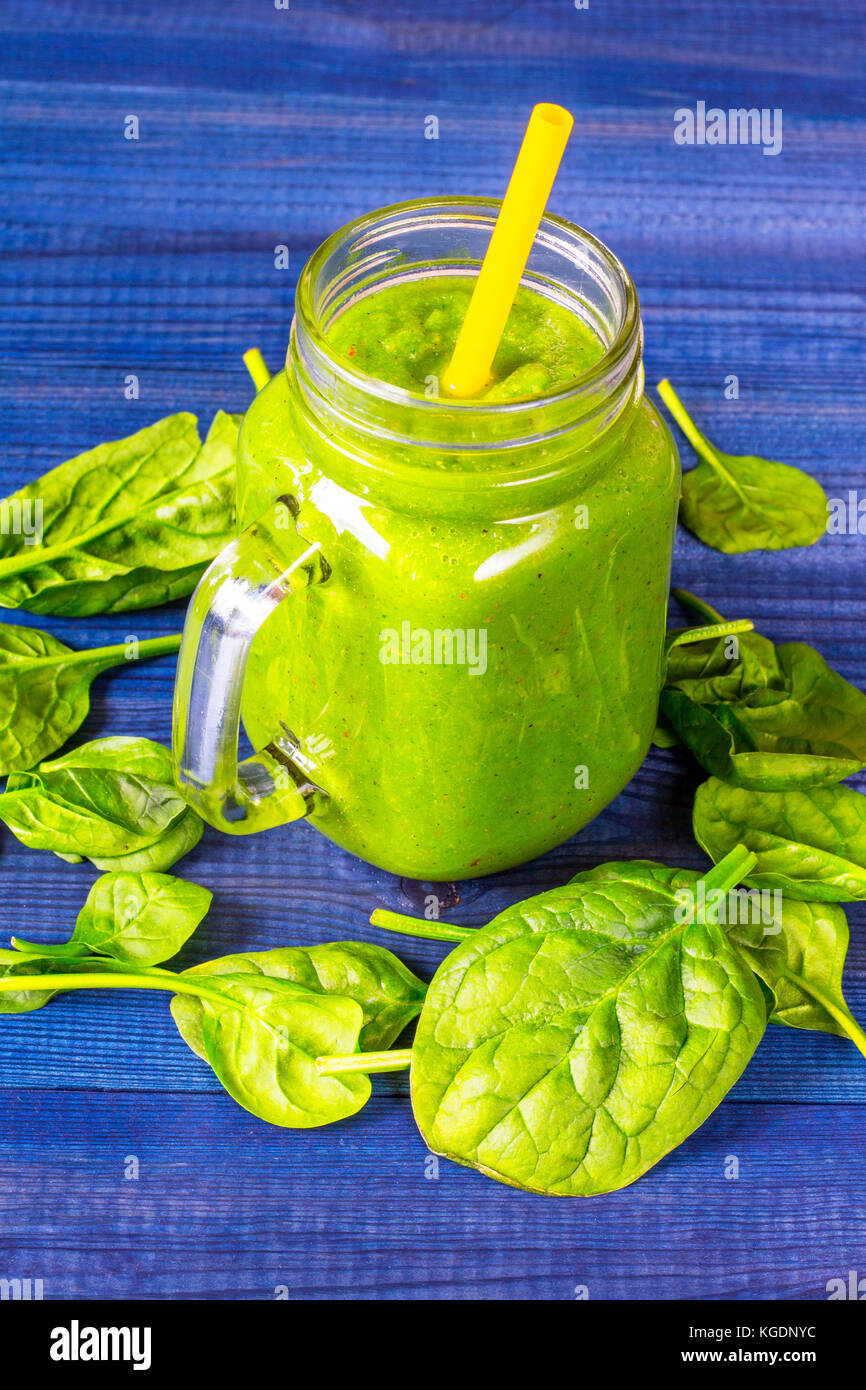 Green spinach cocktail, smoothie. Healthy lifestyle concept Stock Photo ...