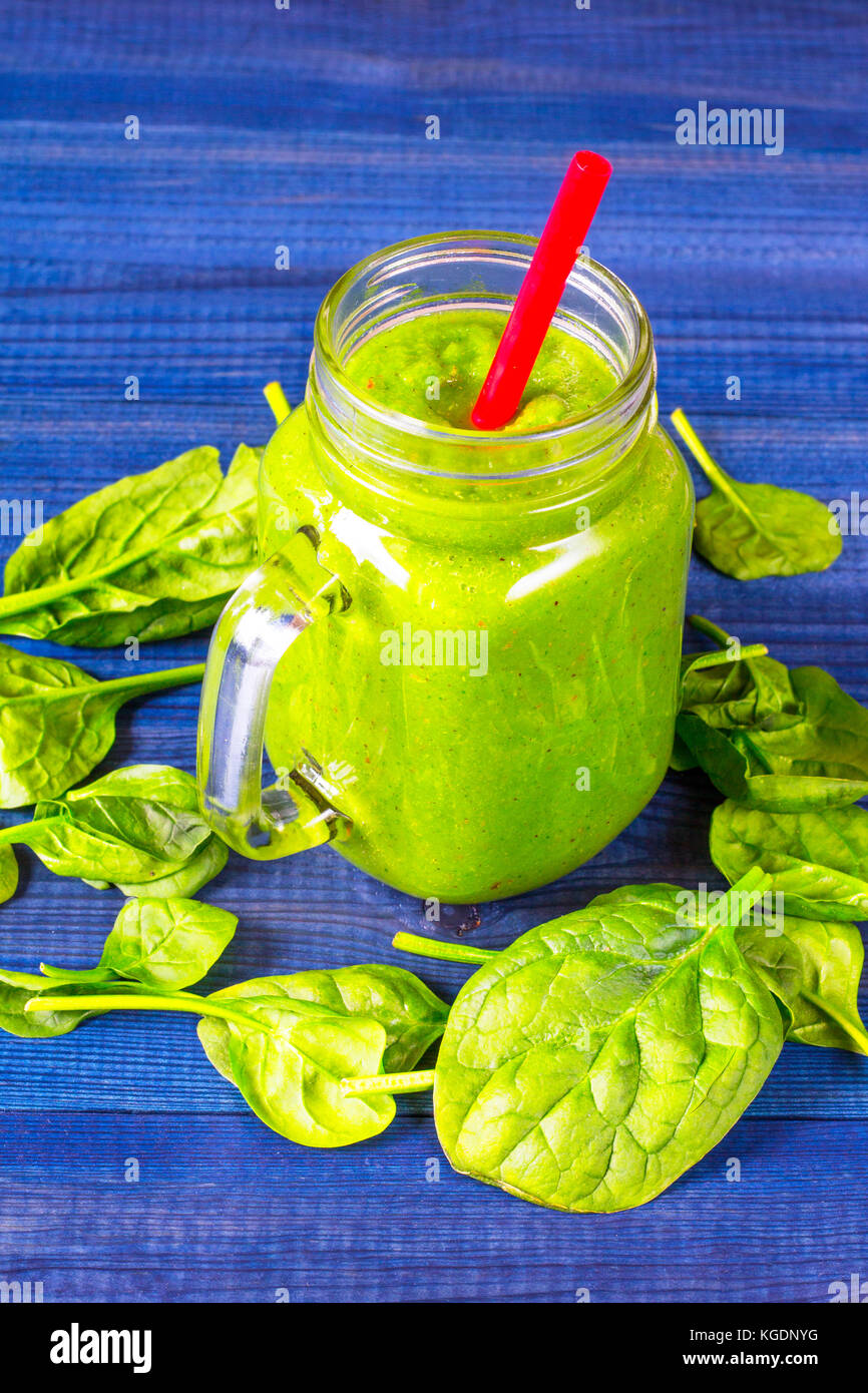 Green spinach cocktail, smoothie. Healthy lifestyle concept Stock Photo ...