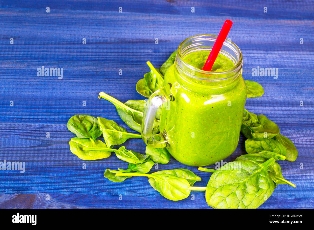 Green spinach cocktail, smoothie. Healthy lifestyle concept Stock Photo ...