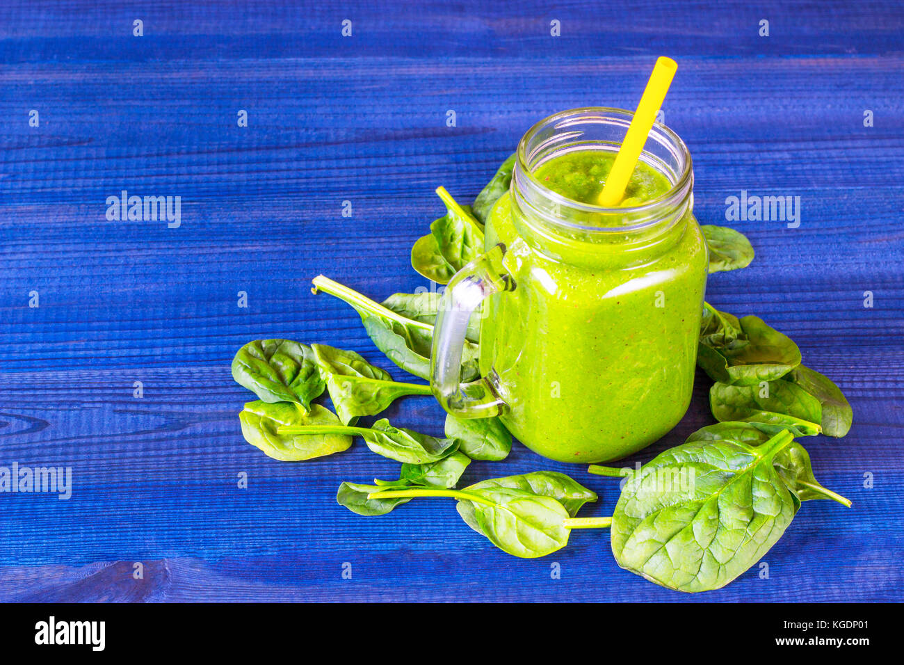 Green spinach cocktail, smoothie. Healthy lifestyle concept Stock Photo ...
