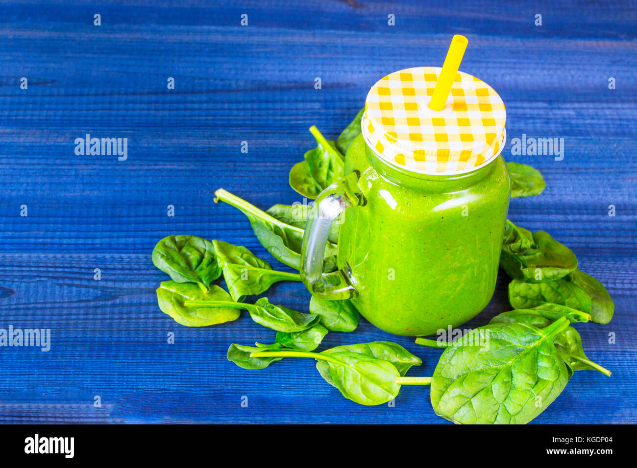 Green spinach cocktail, smoothie. Healthy lifestyle concept Stock Photo ...