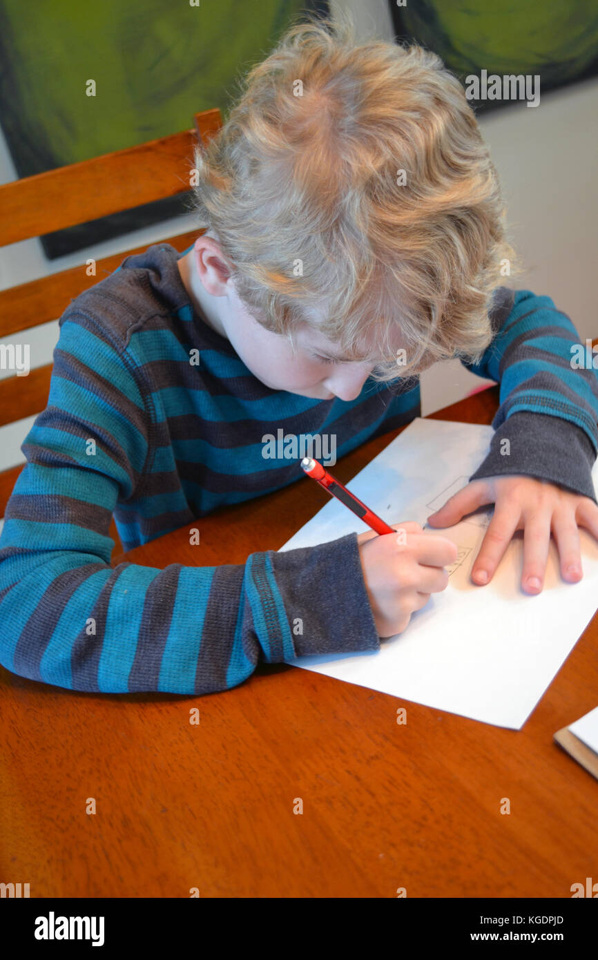 Boy working on his homework hi-res stock photography and images - Alamy