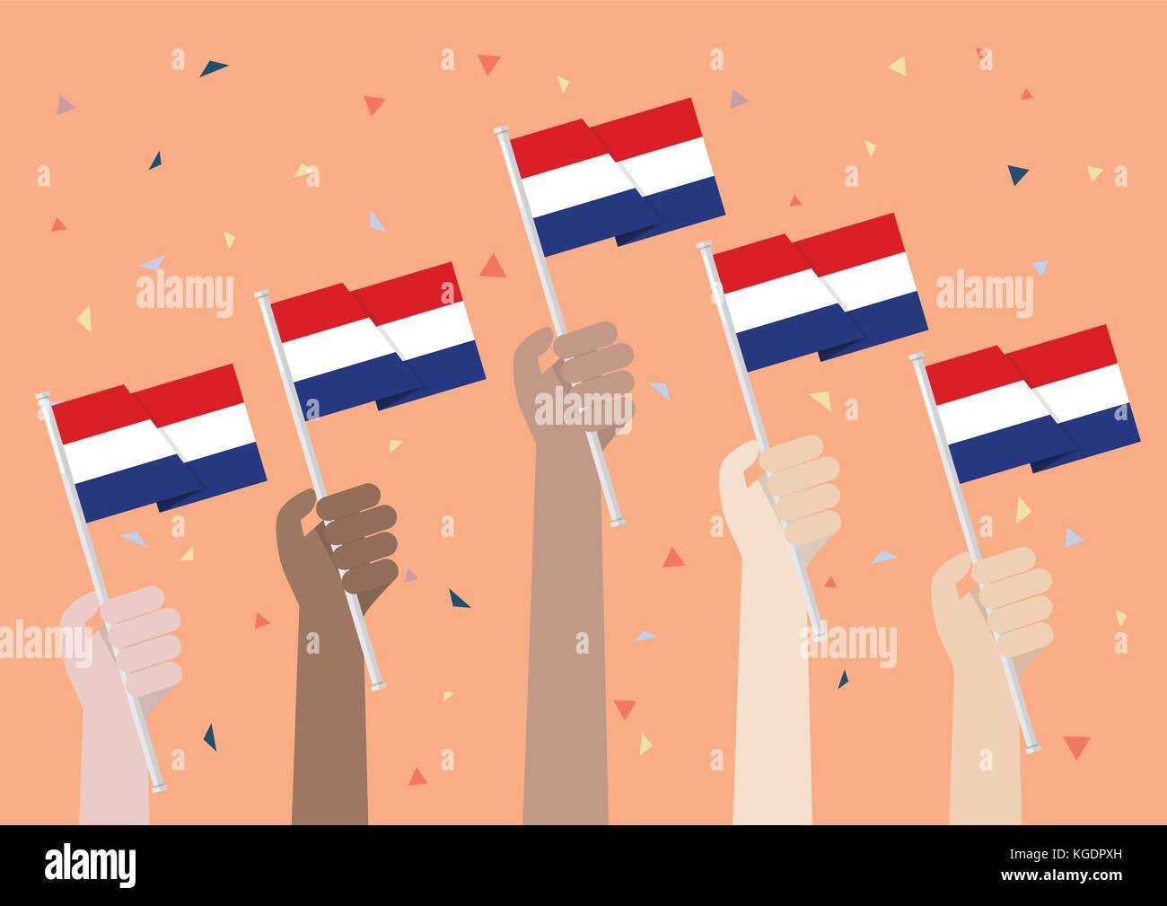 Hands Holding Up Netherlands Flags. Vector illustration Stock Vector ...