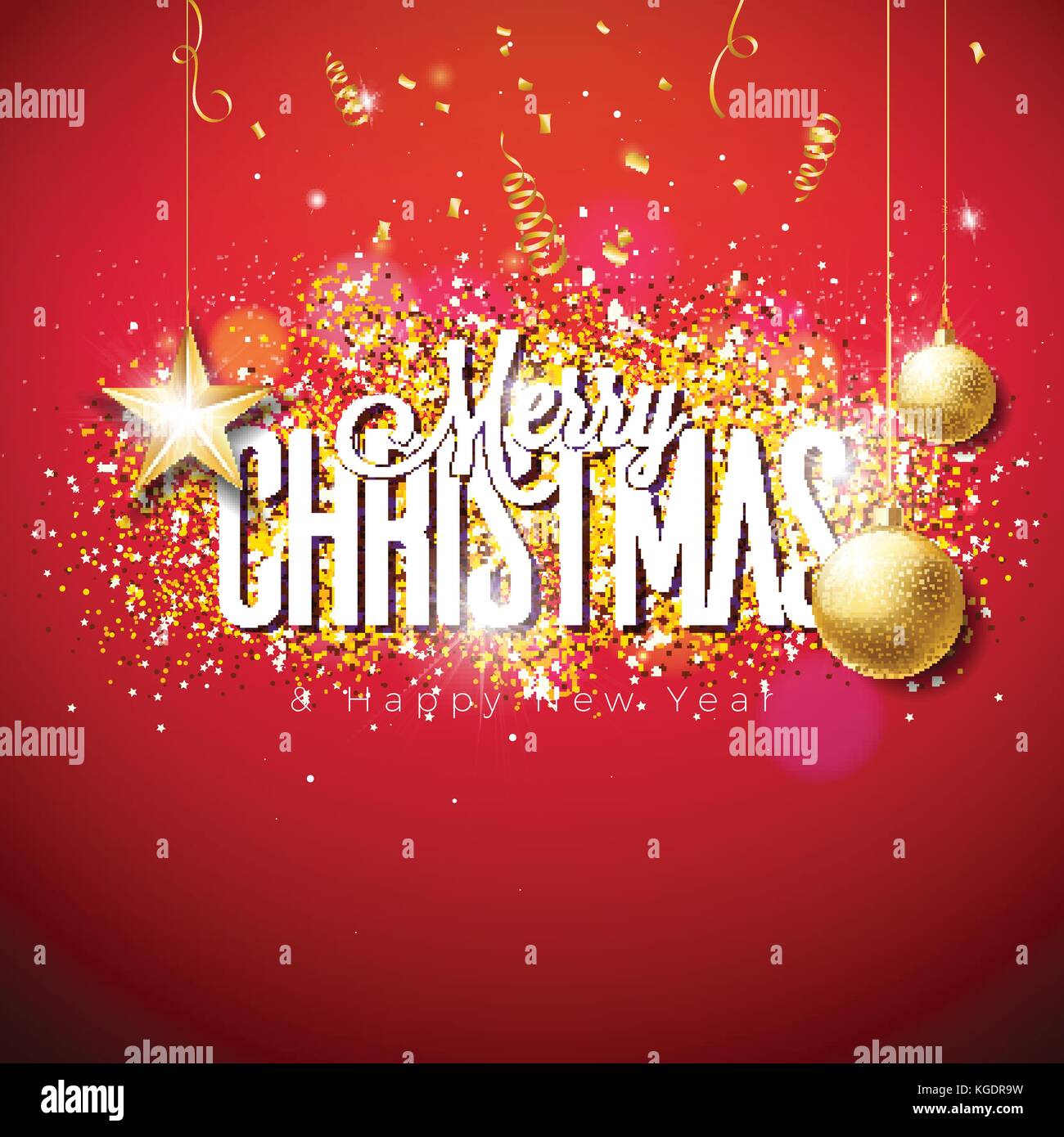 Vector Merry Christmas Illustration on Shiny Bright background with ...