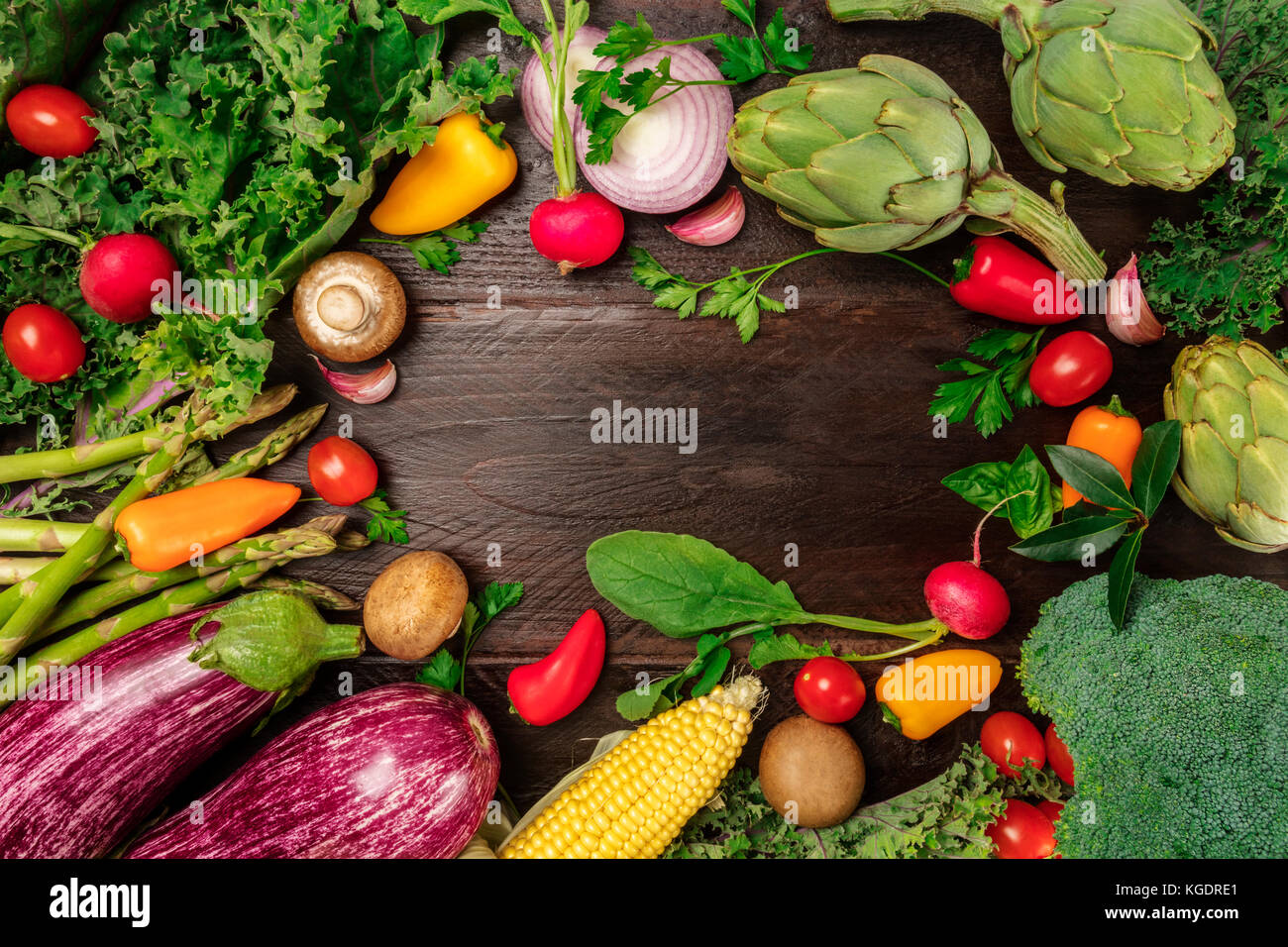 Overhead photo of vibrant fresh vegetables with copy space Stock Photo ...