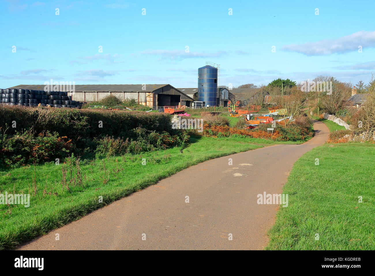 Norton Farm with its huge stack of hay bales stored inside and out with ...