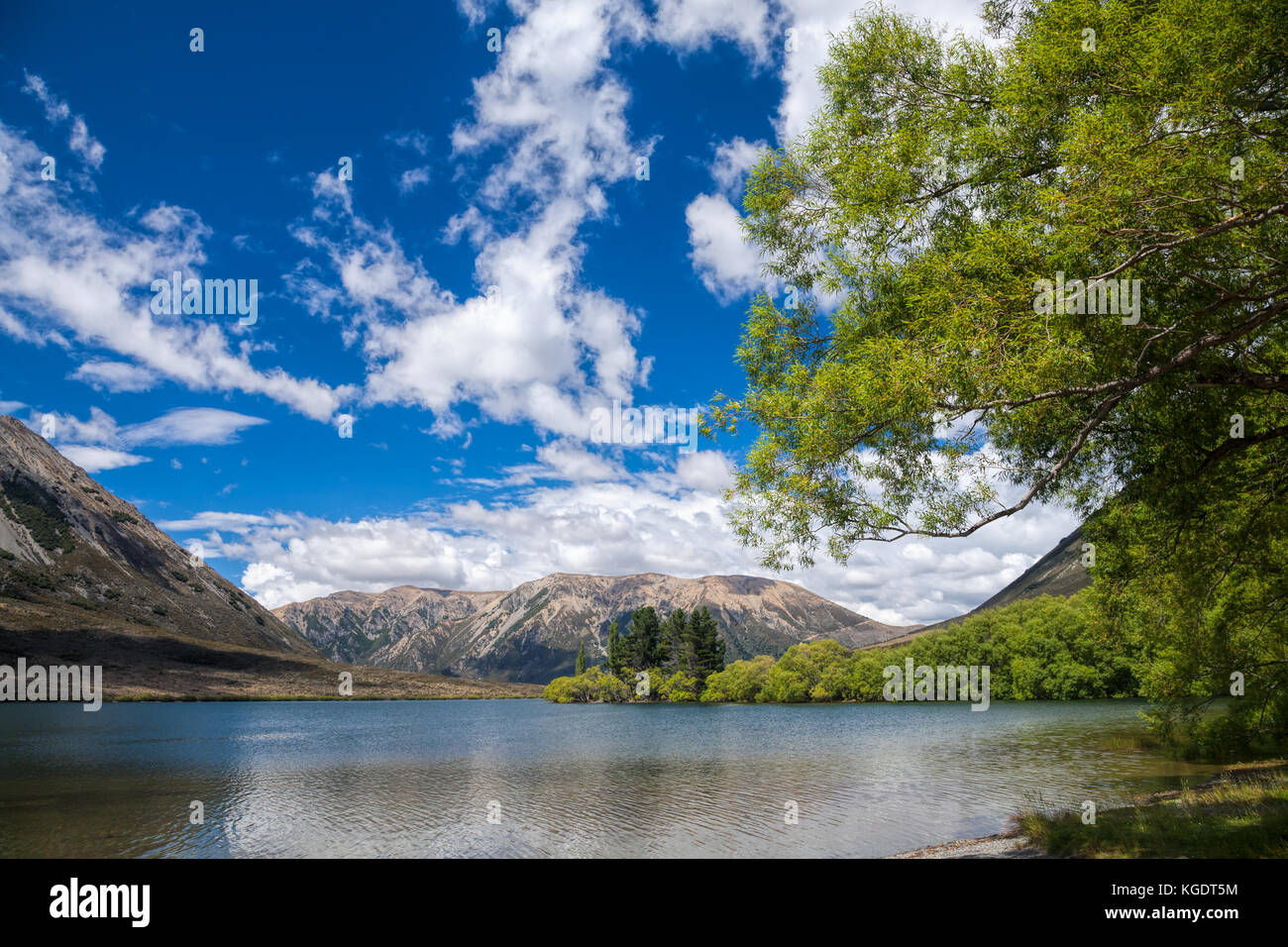 Sunny summer day on the Lake Pearson in New Zealand Stock Photo - Alamy