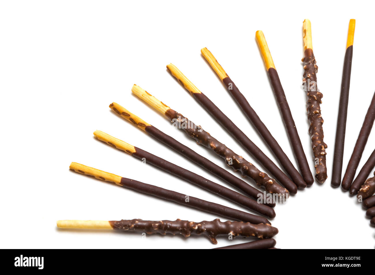 Chocolate Filled Biscuit Sticks on White Background Stock Photo - Alamy