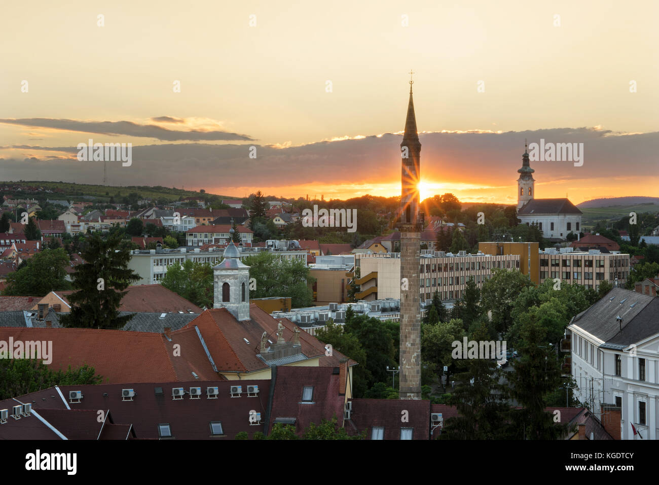 The Eger Minaret at sunset from the Castle of Eger in Hungary Stock ...