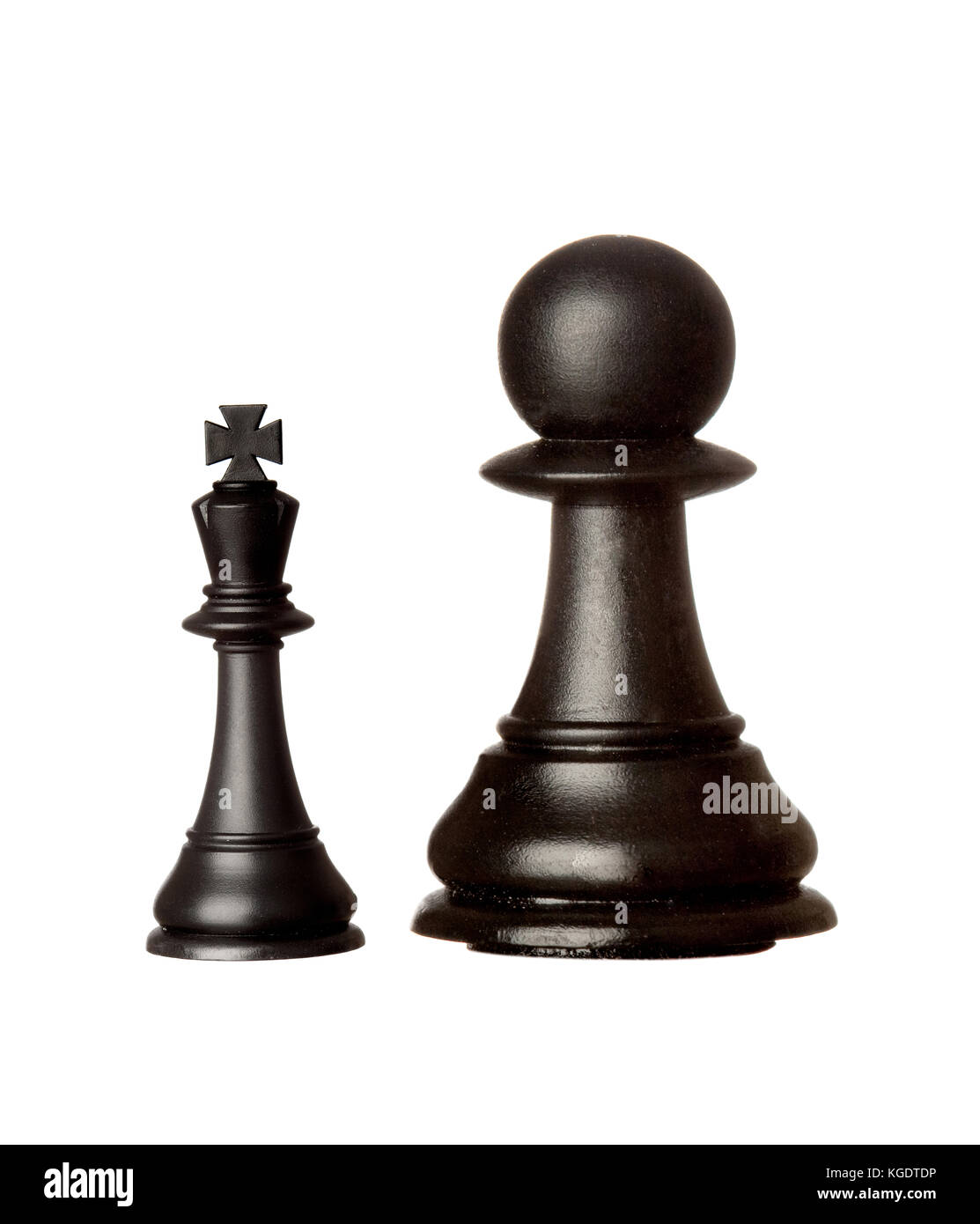Big black pawn and small king isolated on a white background Stock ...