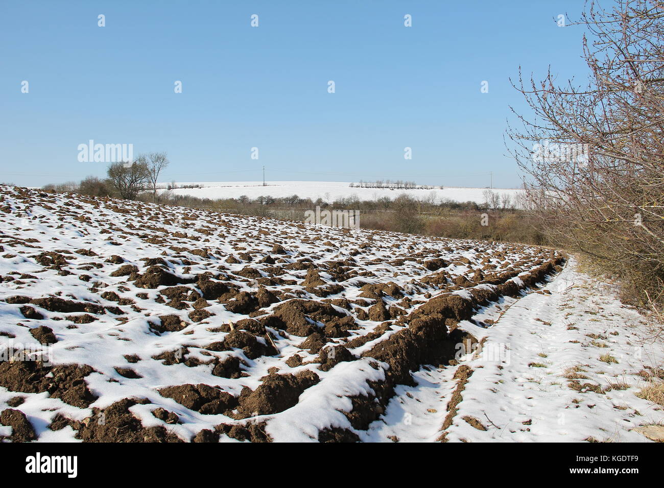 Winter landscape. Fields covered with the first snow Stock Photo - Alamy