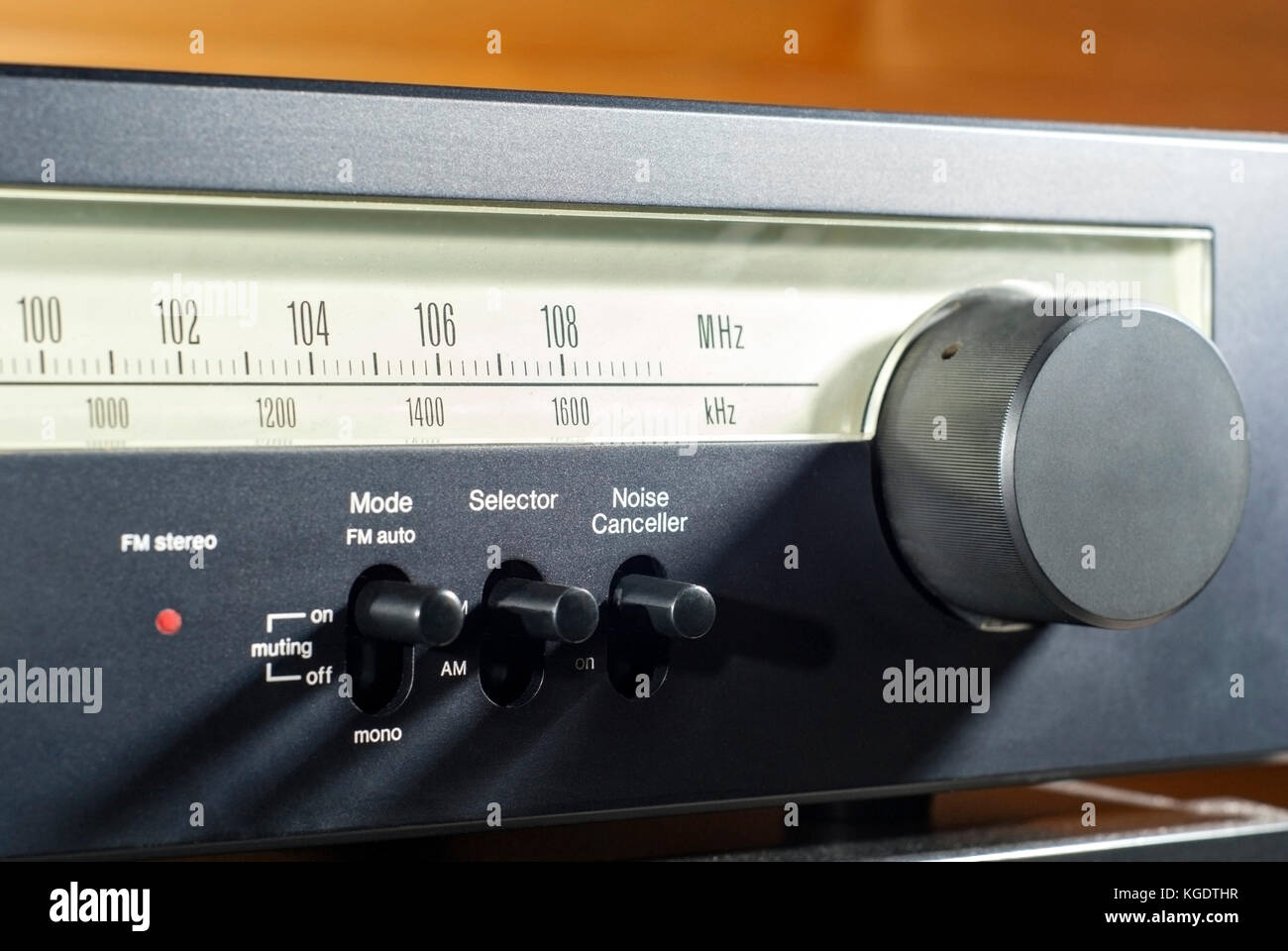 front panel of the radio receiver with a frequency scale and regulators ...