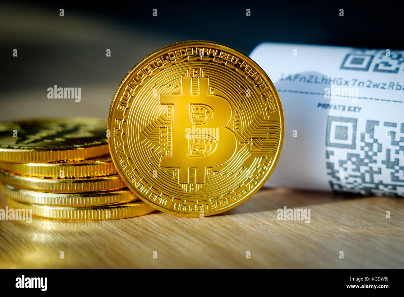 Bitcoin golden coins and paper receipt Stock Photo - Alamy