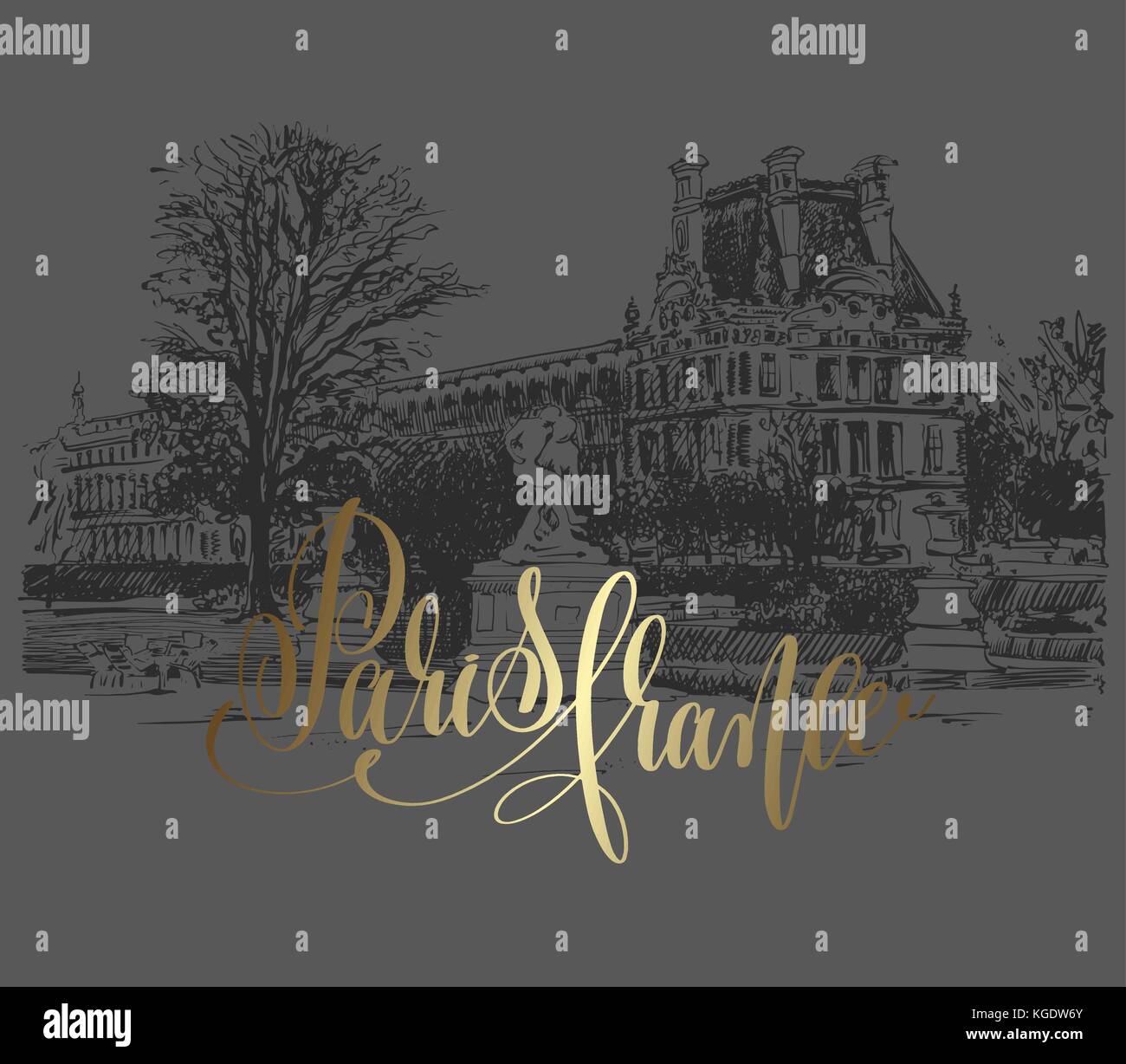 Paris France golden lettering inscription on dark background wit Stock ...