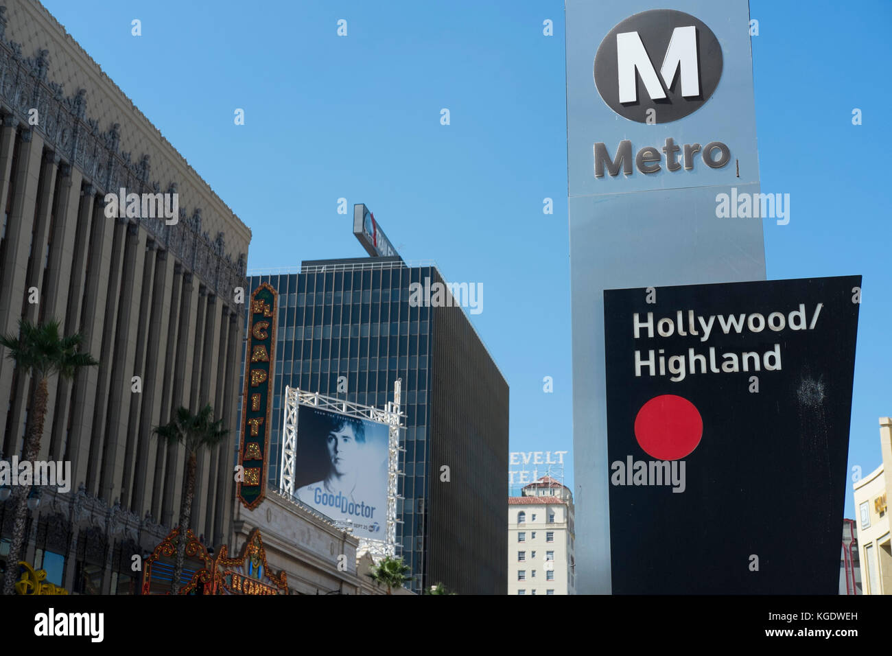 Hollywood and Highland subway station sign in Hollywood, Los Angeles ...